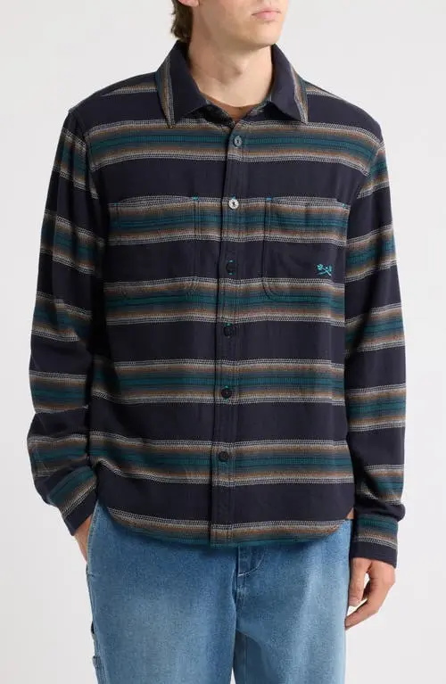 DARK SEAS Summit Multi Stripe Flannel Button-up Shirt - Navy