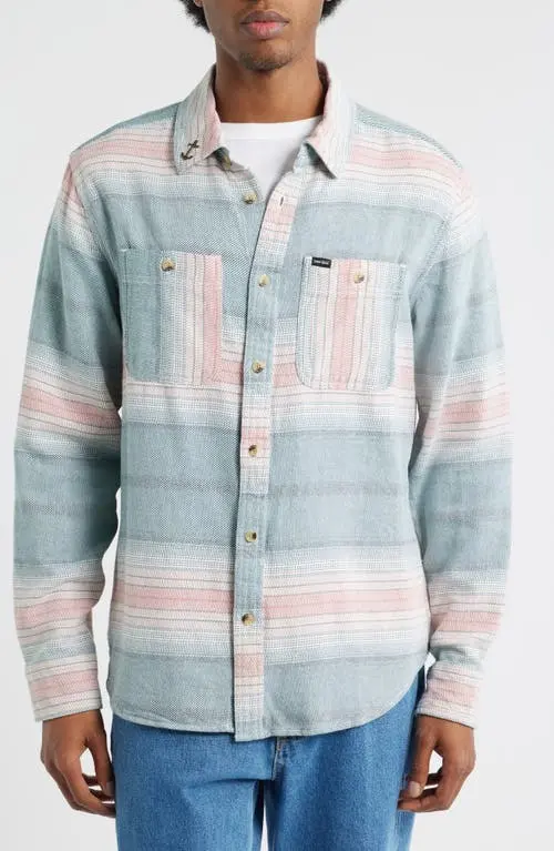DARK SEAS Summit Multi Stripe Flannel Button-up Shirt - Off White/teal