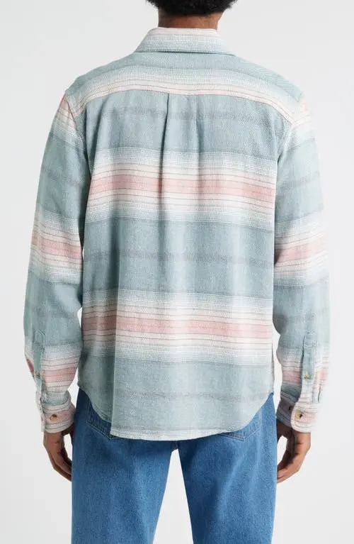 DARK SEAS Summit Multi Stripe Flannel Button-up Shirt - Off White/teal