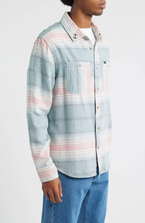 DARK SEAS Summit Multi Stripe Flannel Button-up Shirt - Off White/teal