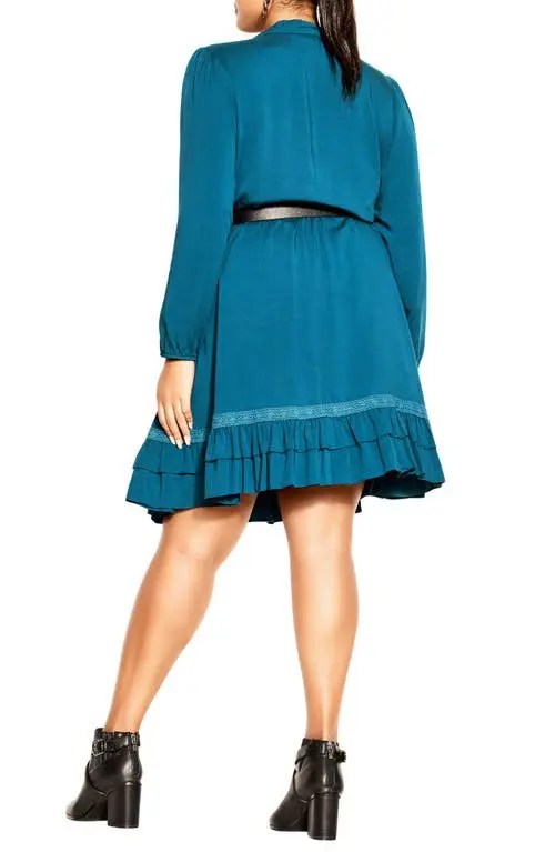 City Chic Precious Tie Neck Belted Long Sleeve Dress