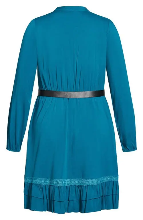 City Chic Precious Tie Neck Belted Long Sleeve Dress