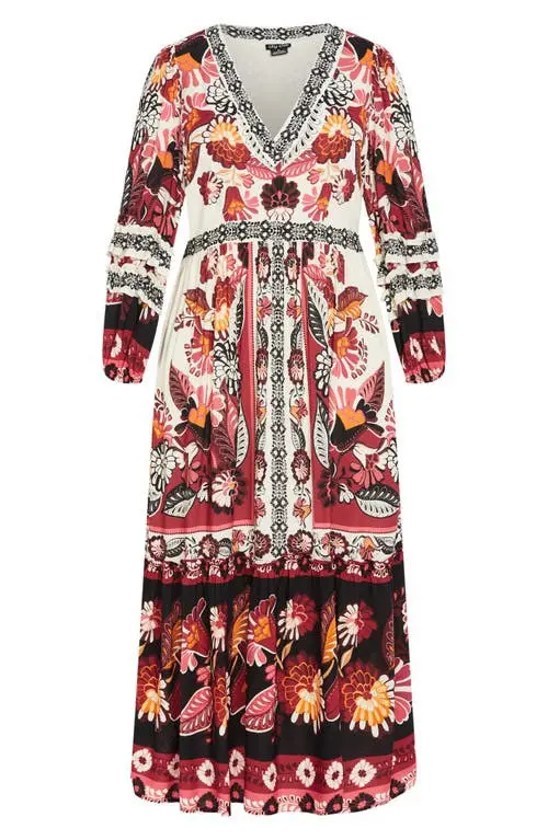City Chic Malia Mixed Print Long Sleeve Maxi Dress