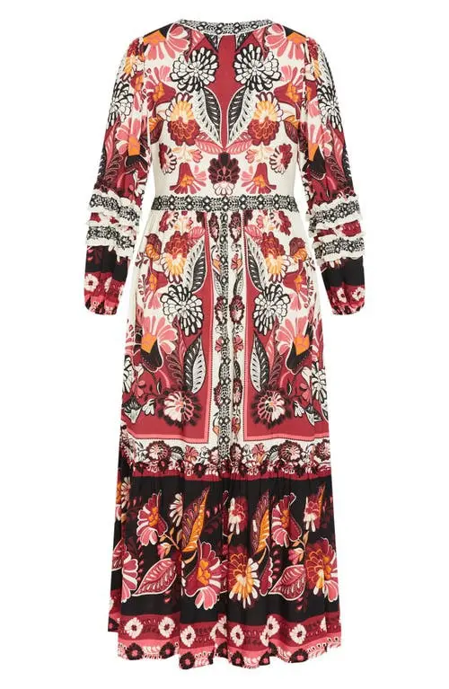City Chic Malia Mixed Print Long Sleeve Maxi Dress