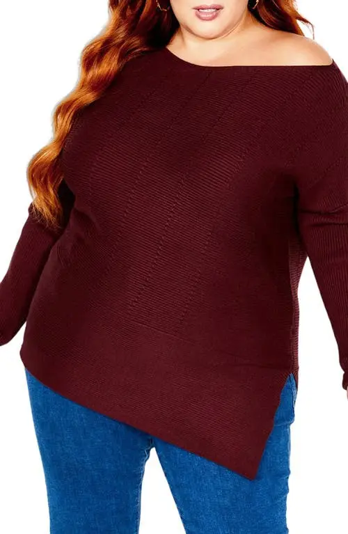 City Chic Lean In One-shoulder Rib Sweater - Red