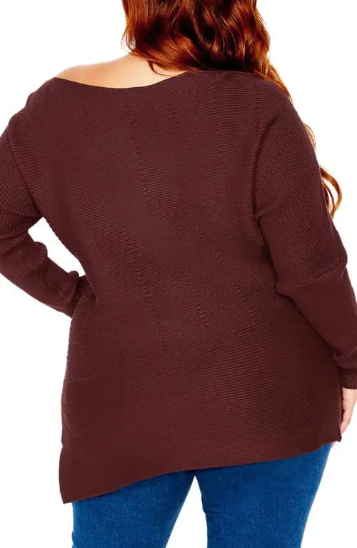 City Chic Lean In One-shoulder Rib Sweater - Red