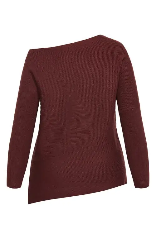 City Chic Lean In One-shoulder Rib Sweater - Red