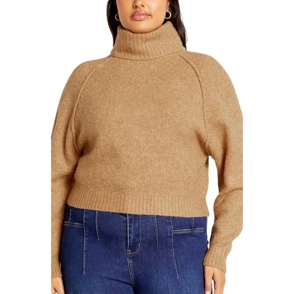City Chic Demi Turtleneck Sweater - Sand