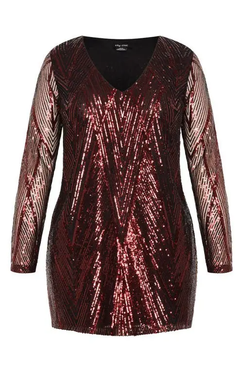 City Chic Veda Long Sleeve Sequin Mini Dress