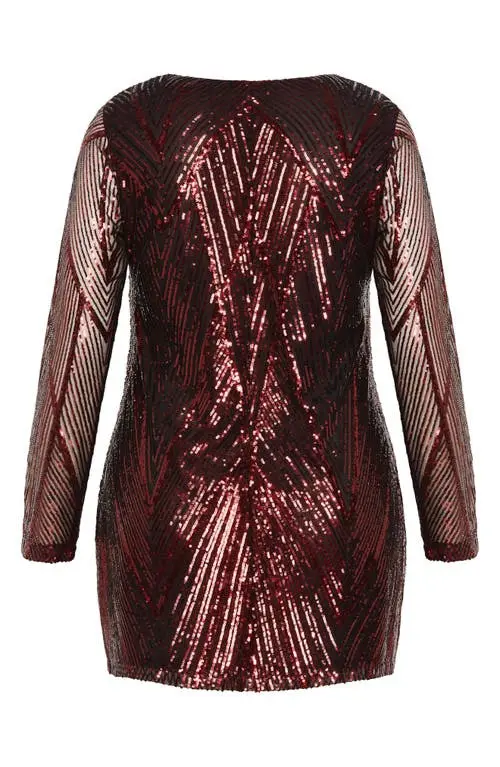 City Chic Veda Long Sleeve Sequin Mini Dress
