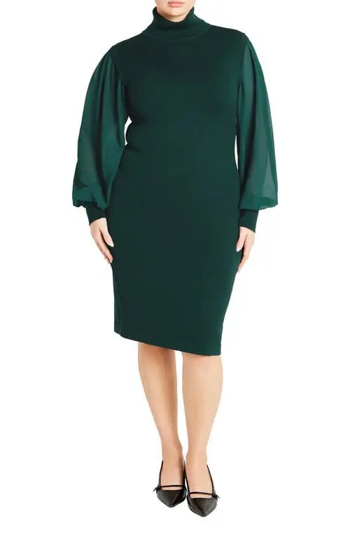City Chic Jaylani Mock Neck Long Sleeve Dress - Teal