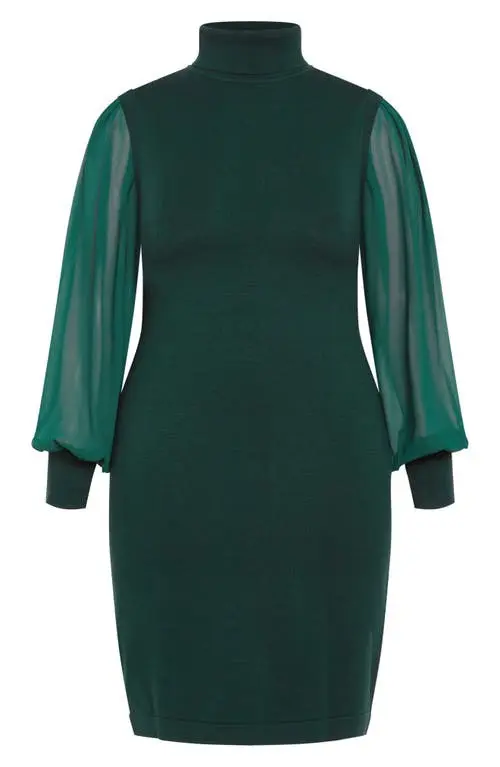 City Chic Jaylani Mock Neck Long Sleeve Dress - Teal