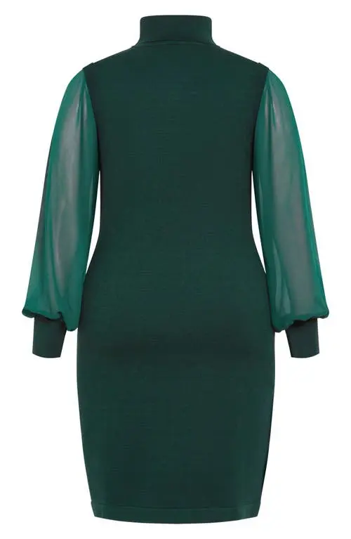City Chic Jaylani Mock Neck Long Sleeve Dress - Teal