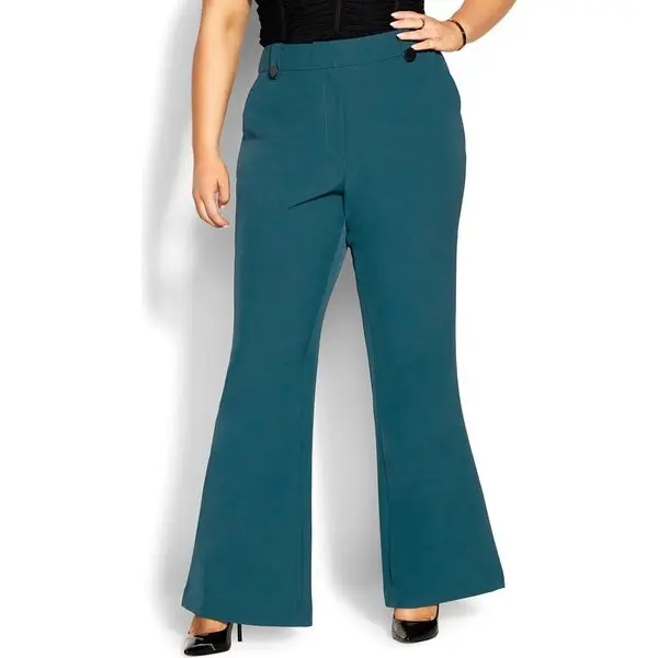 City Chic Vienna High-waist Flare Pants - Jade