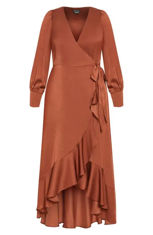 City Chic Marceline Long Sleeve Wrap Maxi Dress - Toffee