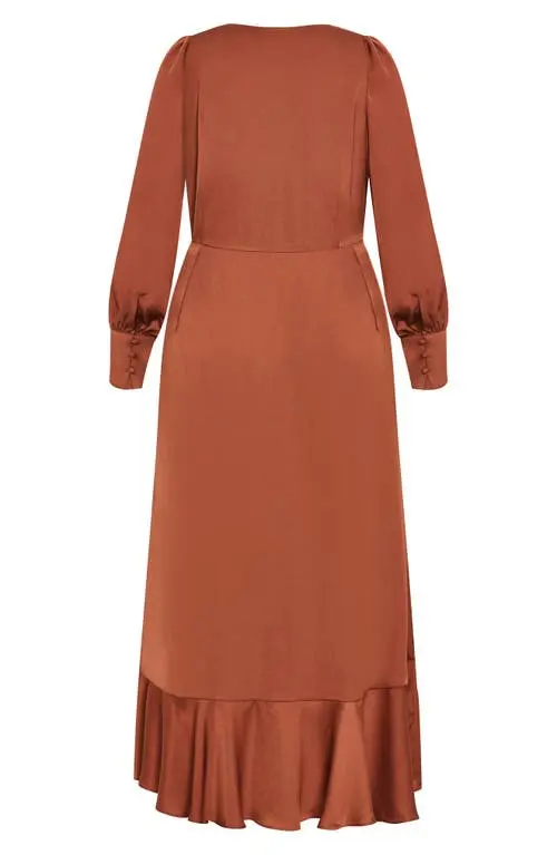 City Chic Marceline Long Sleeve Wrap Maxi Dress - Toffee