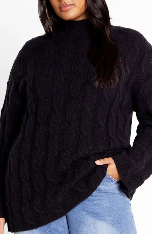 City Chic Iris Mock Neck Cable Knit Tunic Sweater