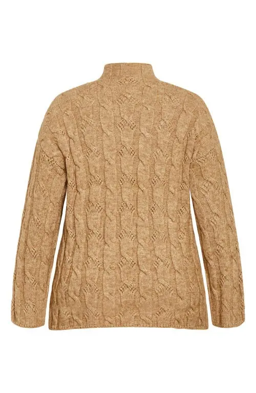 City Chic Iris Mock Neck Cable Knit Tunic Sweater