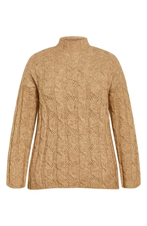 City Chic Iris Mock Neck Cable Knit Tunic Sweater