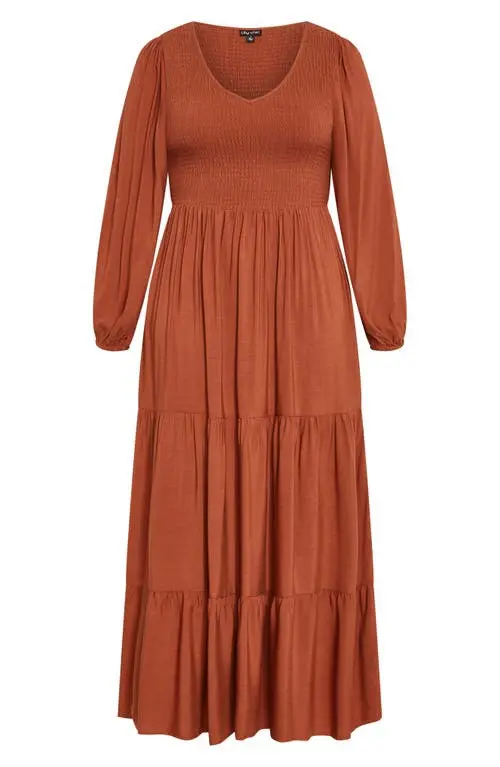 City Chic Leona Tiered Long Sleeve Maxi Dress