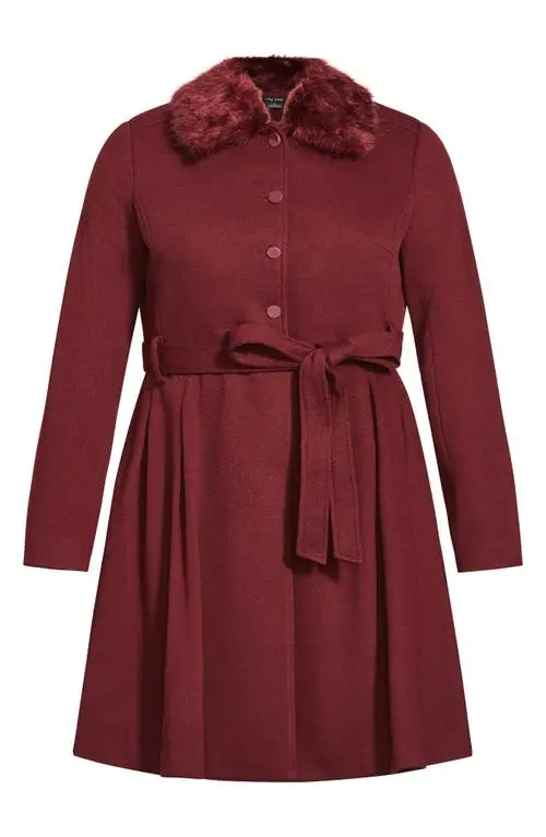 City Chic Rosemary Coat With Removable Faux Fur Collar