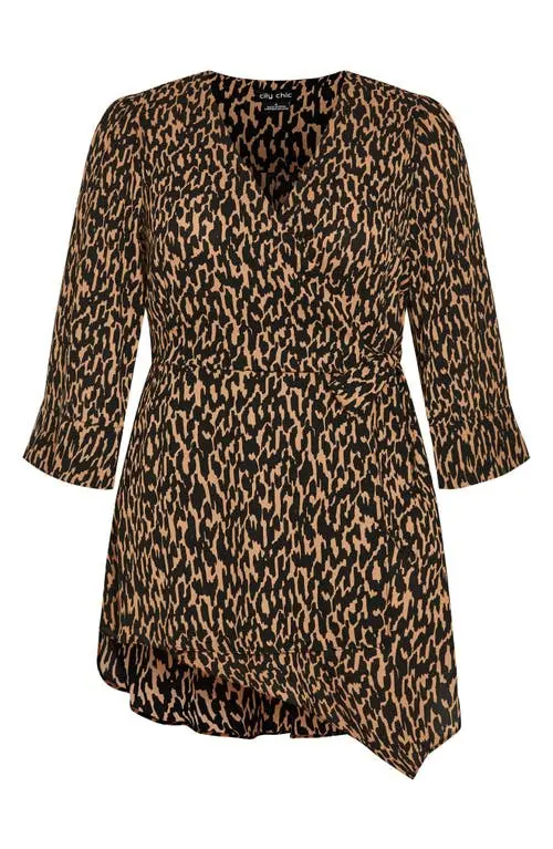 City Chic Jemma Leopard Print Wrap Tunic Top - Geo Animal