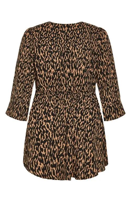 City Chic Jemma Leopard Print Wrap Tunic Top - Geo Animal