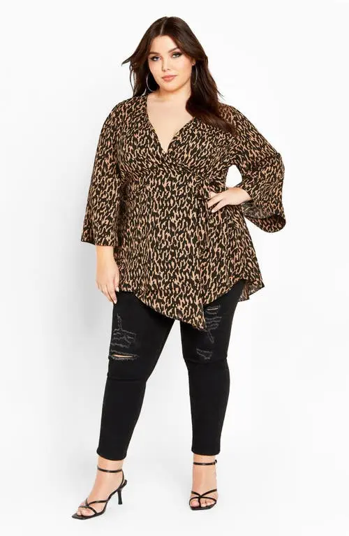 City Chic Jemma Leopard Print Wrap Tunic Top - Geo Animal