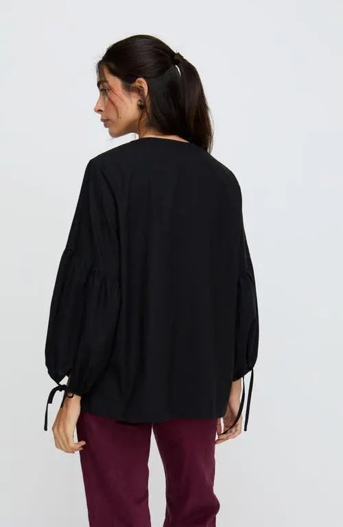 RAFFYA Anai Embroidered Blouse - Black