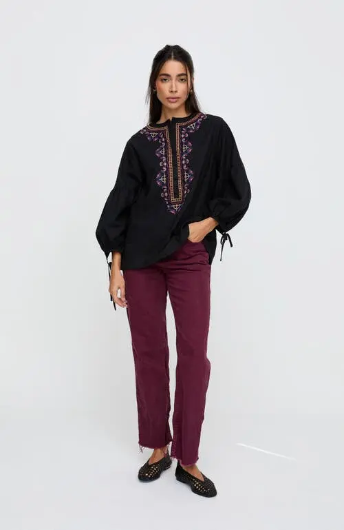 RAFFYA Anai Embroidered Blouse - Black