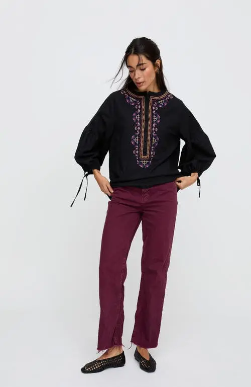 RAFFYA Anai Embroidered Blouse - Black