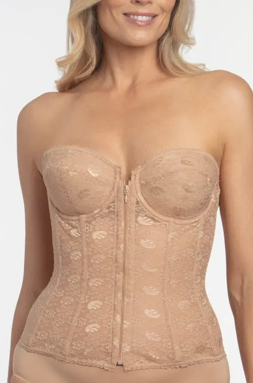 DOMINIQUE INTIMATES Francesca Lace Strapless Front Closure Longline Bridal Bra - Mocha