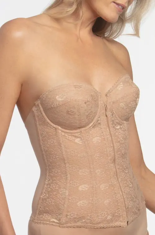 DOMINIQUE INTIMATES Francesca Lace Strapless Front Closure Longline Bridal Bra - Mocha
