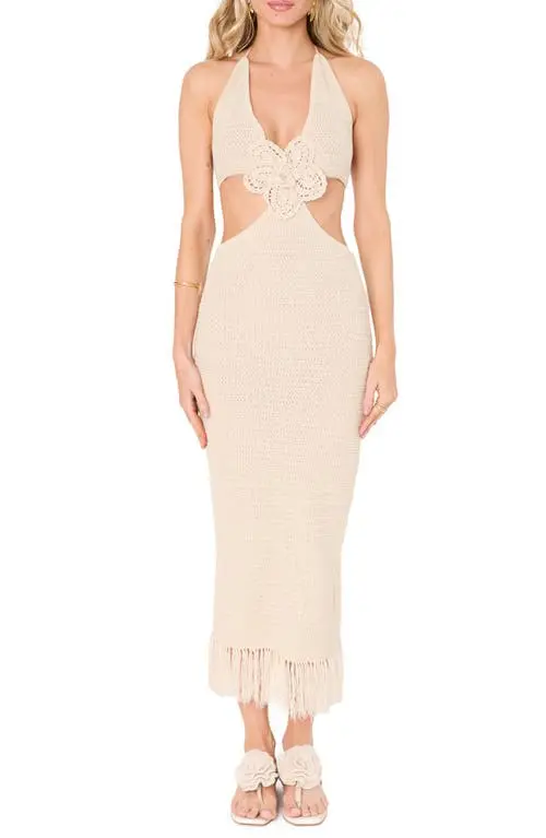 CAPITTANA Starla Cutout Crochet Maxi Dress - Beige