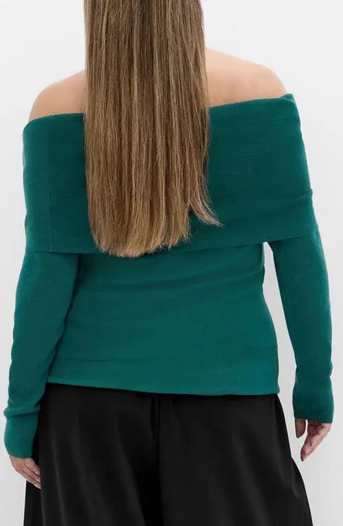 City Chic Florence Foldover Off-the-shoulder Sweater - Jade