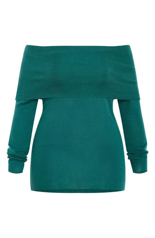 City Chic Florence Foldover Off-the-shoulder Sweater - Jade