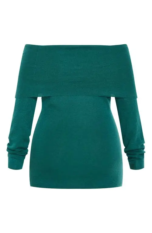City Chic Florence Foldover Off-the-shoulder Sweater - Jade