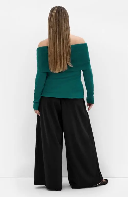 City Chic Florence Foldover Off-the-shoulder Sweater - Jade