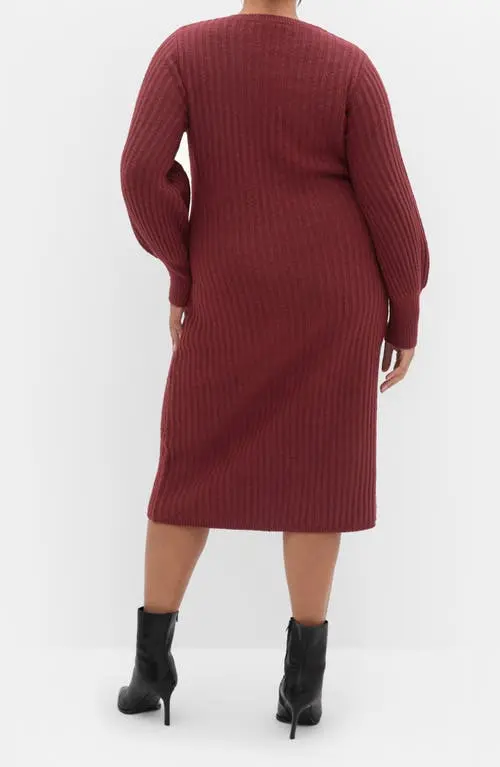 City Chic Sarah Long Sleeve Rib Sweater Midi Dress