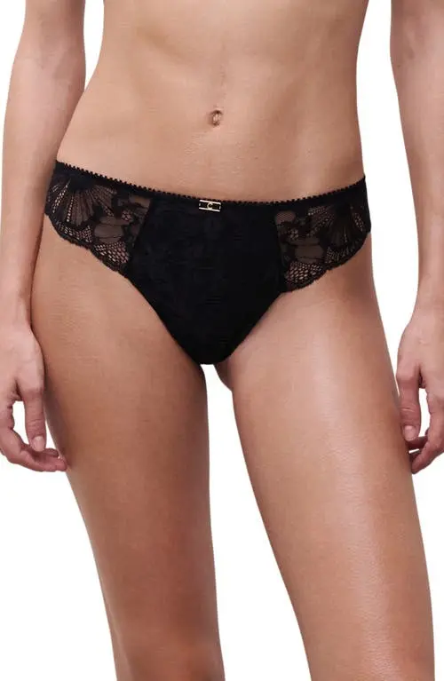 Chantelle Muse Lace Trim Thong - Black
