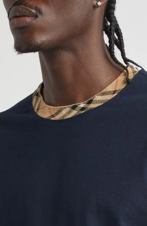 Burberry Ryan Check Trim T-shirt - Navy