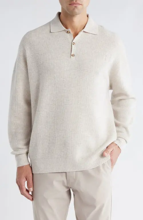 MALBON Gauge Long Sleeve Wool Polo - Ivory