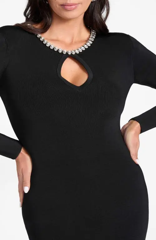 MARCIANO Beatriz Rhinestone Long Sleeve Sweater Minidress
