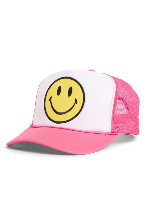 Aviator Nation Smiley Baseball Cap - Neon Pink/white/neon Pink