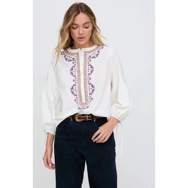RAFFYA Anai Embroidered Blouse - Cream