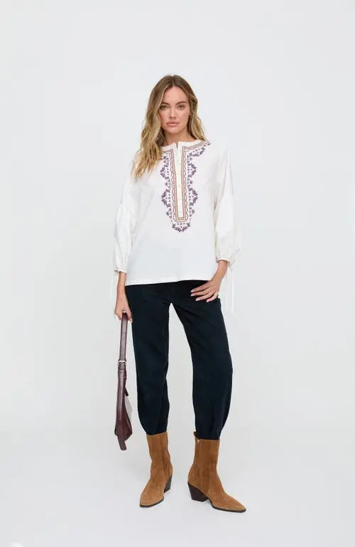 RAFFYA Anai Embroidered Blouse - Cream
