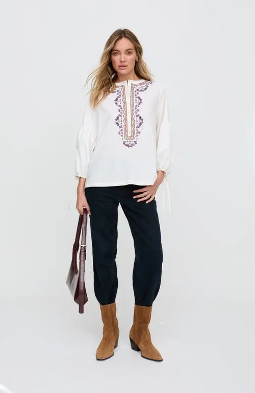RAFFYA Anai Embroidered Blouse - Cream