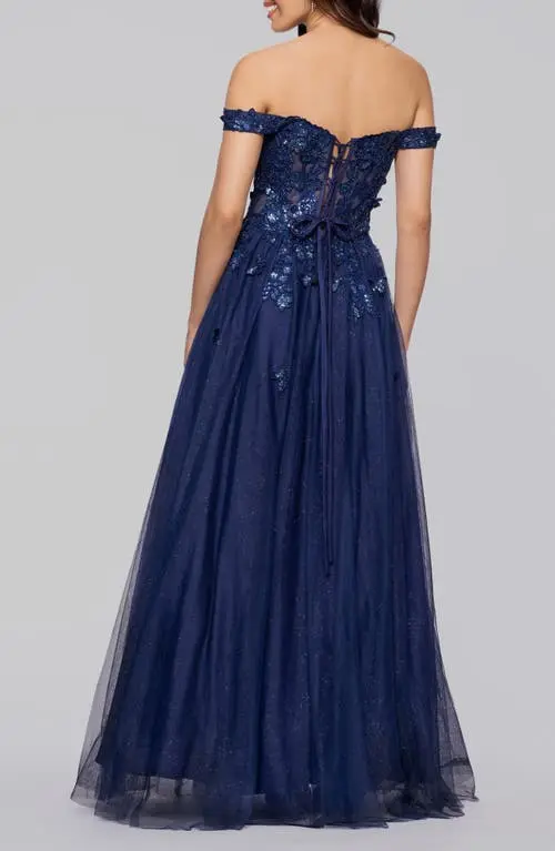 BLONDIE NITES Off-the-shoulder Sequin And 3d Embellished Tulle Gown