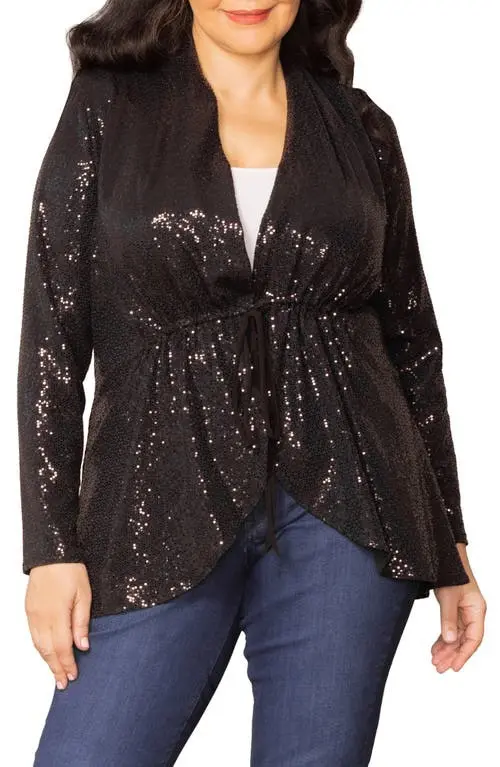 KIYONNA Sequin Tie-waist Jersey Jacket