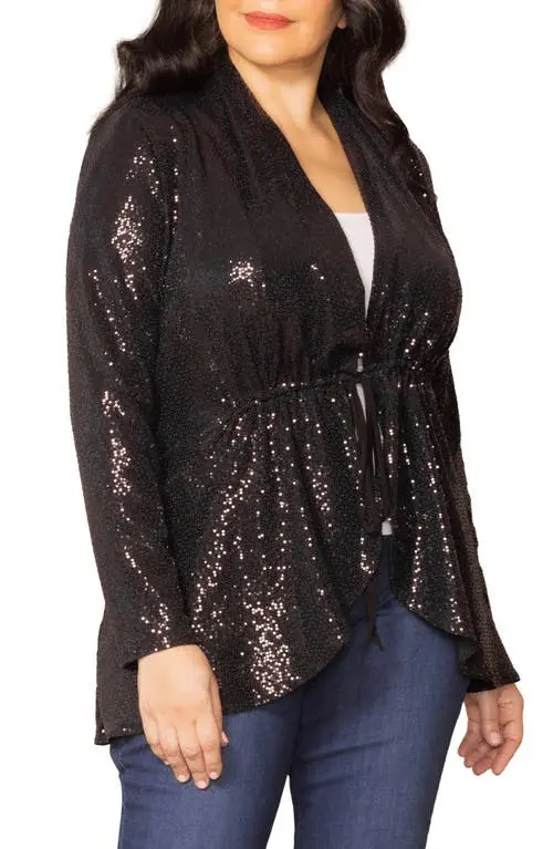 KIYONNA Sequin Tie-waist Jersey Jacket